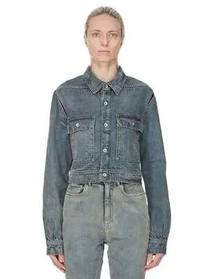 Rick Owens Cotton Denim Cape-style Outerwear Jacket With Buttoned Cuffs - Blu