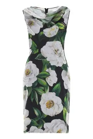 Dolce & Gabbana Floral Printed Silk Mini Dress With Draped Neckline