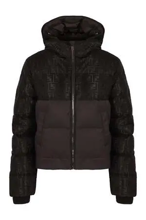 Fendi Short Padded Down Jacket In Shiny Nylon Jacquard With Iconic Ff Pattern