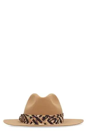 Fendi Felted Wool Hat With Removable Animal-print Ribbon - Camel