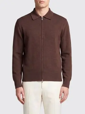Eleventy Long-sleeved Wool Polo Cardigan With Zip Closure - Dark