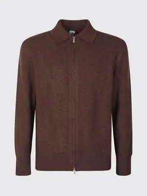 Eleventy Long-sleeved Wool Polo Cardigan With Zip Closure - Dark