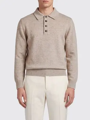 Eleventy Long-sleeved Knitted Wool Polo Shirt With Ribbed Collar