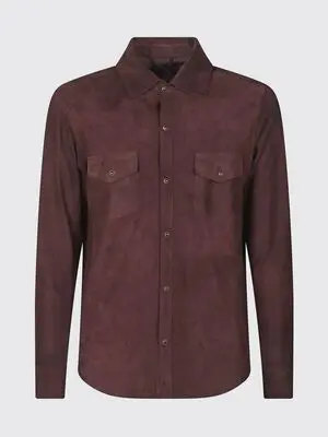 Eleventy Slim Fit Suede Leather Shirt With Patch Pockets