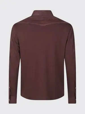 Eleventy Slim Fit Suede Leather Shirt With Patch Pockets