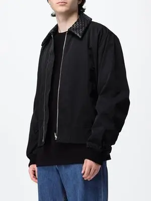 Bottega Veneta Cotton Shirt Jacket With Woven Leather Collar