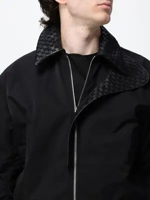 Bottega Veneta Cotton Shirt Jacket With Woven Leather Collar