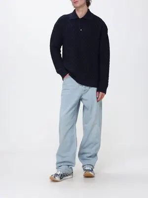 Bottega Veneta Relaxed Fit Long Sleeve Knitted Wool Polo Shirt - Blue