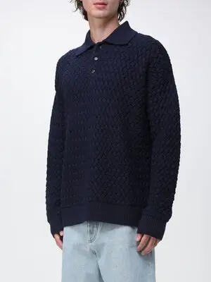 Bottega Veneta Relaxed Fit Long Sleeve Knitted Wool Polo Shirt - Blue
