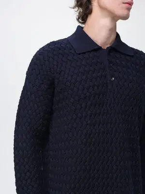 Bottega Veneta Relaxed Fit Long Sleeve Knitted Wool Polo Shirt - Blue