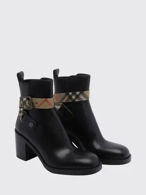 Burberry Leather Ankle Boots With Checked Detail