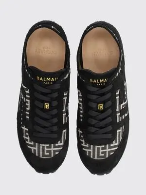 Balmain Pb Monogram Leather And Suede Low-top Sneakers
