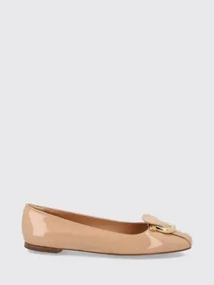 FERRAGAMO Patent Leather Buckled Ballerina Flats - Beige