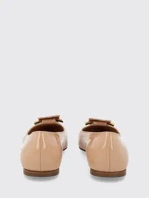 FERRAGAMO Patent Leather Buckled Ballerina Flats - Beige
