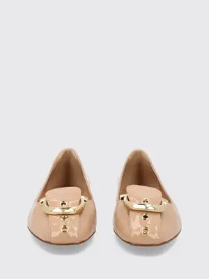 FERRAGAMO Patent Leather Buckled Ballerina Flats - Beige
