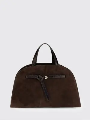 Tory Burch Romy Leather And Suede Tote Bag With Metal Double T Logo
