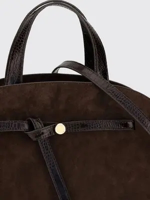 Tory Burch Romy Leather And Suede Tote Bag With Metal Double T Logo