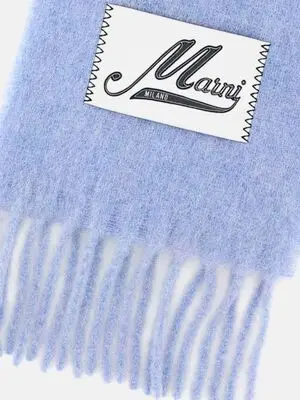 Marni Logo-patch Fringed Alpaca Wool-blend Scarf In A Colour-block Design - Blue