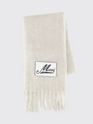 Marni Logo-patch Fringed Alpaca Wool-blend Scarf In A Colour-block Design - Grey
