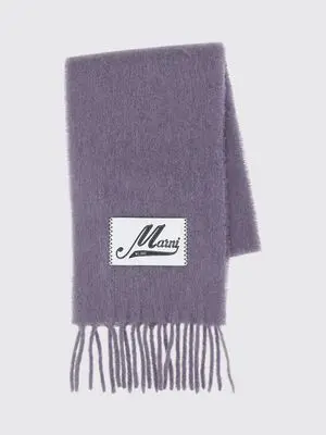 Marni Logo-patch Fringed Alpaca Wool-blend Scarf In A Colour-block Design - Violet