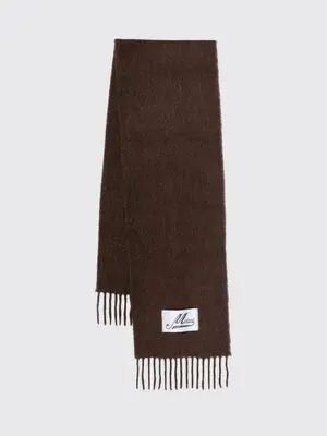 Marni Logo-patch Fringed Alpaca Wool-blend Scarf In A Colour-block Design - Brown