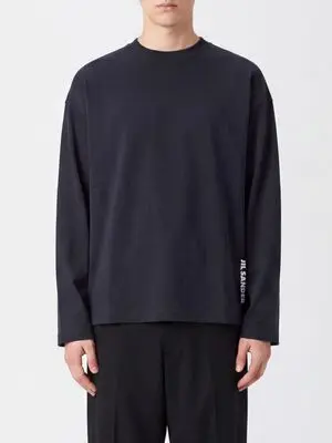 JIL SANDER Long-sleeved Cotton T-shirt With Contrast Logo - Blue