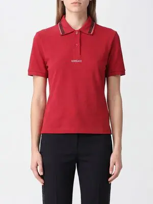 Versace Slim Fit Cotton Polo Shirt With Contrast Logo And Piping