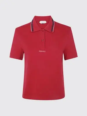 Versace Slim Fit Cotton Polo Shirt With Contrast Logo And Piping