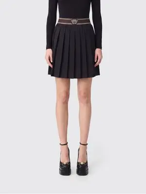 Versace Pleated Wool And Mohair Mini Skirt With High Logo Waistband