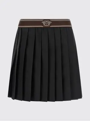 Versace Pleated Wool And Mohair Mini Skirt With High Logo Waistband