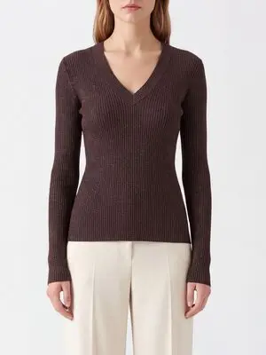 Liu Jo Liu Jo Slim Fit Ribbed V-Neck Jumper With Laminated Yarn Brown