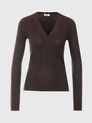 Liu Jo Slim Fit Ribbed V-neck Jumper With Laminated Yarn - Brown