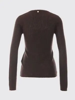 Liu Jo Slim Fit Ribbed V-neck Jumper With Laminated Yarn - Brown