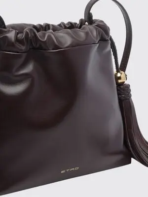 Etro Kalispera Mini Bucket Bag In Lambskin Leather With Tassels - Burgundy