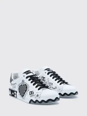 Dolce & Gabbana Portofino Studded Calf Leather Sneakers With Lettering Logo - White