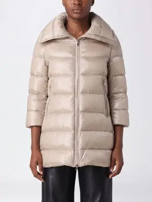 Herno Long Quilted Nylon Puffer Coat With Funnel Neck And Zip Closure - Cream
