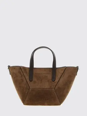 Brunello Cucinelli Small Suede Handbag With Monili Embellishment - Brown
