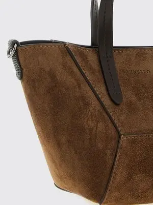 Brunello Cucinelli Small Suede Handbag With Monili Embellishment - Brown