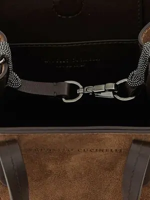 Brunello Cucinelli Small Suede Handbag With Monili Embellishment - Brown