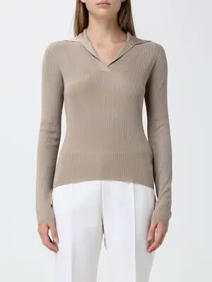 Max Mara Max Mara Ribbed Silk And Cashmere Knit Polo Beige