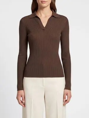 Max Mara Max Mara Ribbed Silk And Cashmere Knit Polo Kaki