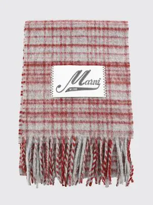 Marni Check Wool And Mohair Blend Scarf With Applied Logo - Multicolor