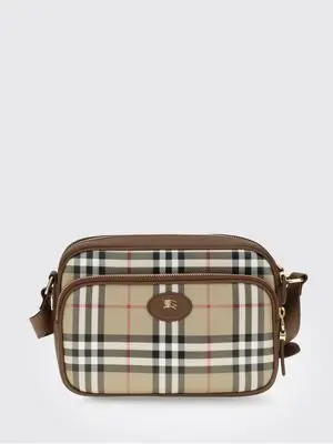 Burberry Check Cotton Cross-body Bag With Embroidered Ekd Logo - Beige