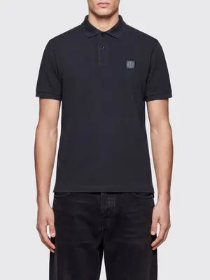 Stone Island Slim Fit Cotton Short-sleeved Polo Shirt With Compass Logo Patch - Navy