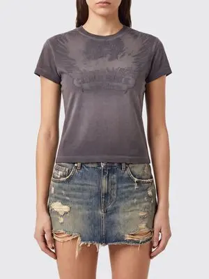 DIESEL® Slim Fit Cotton T-shirt With Embroidered Logo And Dévoré Details - Wine