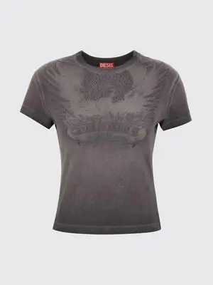 DIESEL® Slim Fit Cotton T-shirt With Embroidered Logo And Dévoré Details - Wine