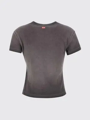 DIESEL® Slim Fit Cotton T-shirt With Embroidered Logo And Dévoré Details - Wine