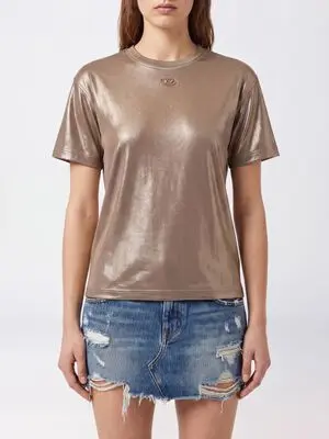 DIESEL® Laminated Technical Viscose T-shirt With Oval D Logo And Dropped Shoulders