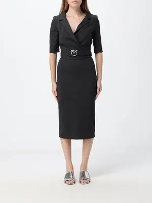 Pinko Arnebia Midi Wrap Dress With Logo Buckle Belt - Grey