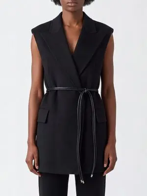 Sportmax Belted Pure Virgin Wool Robe Vest - Black